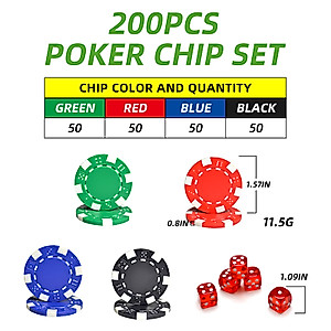 NOLIE Casino Poker Chip Set 200 PCS with Reinforced Aluminum Case for Gambling(11.5 Gram)