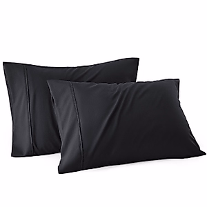 Bedsure Pillow Cases Queen Size Set of 2 - Polyester & Rayon Derived from Bamboo Cooling Pillowcase, Breathable, Soft and Wrinkle-Free Pillow Covers with Envelope Closure, Gifts, Black, 20x30 Inches