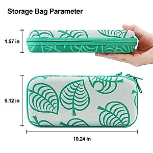 JINGDU Carrying Case for Switch, 4 in 1 Protective Storage Bag Set with Game Card Slots for Leaf Crossing Switch Console include Screen Protector & Thumb Grips & Hand Strap