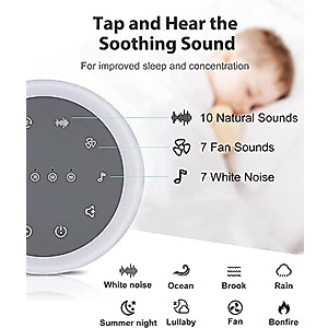 Anescra White Noise Sound Machine and Night Light for Home Office with 24 Soothing Nature Sounds,16 Levels Volume, Portable Sleep Sound Timer Therapy for Baby Adults Kids, Sleeping Aid|USB Type-C
