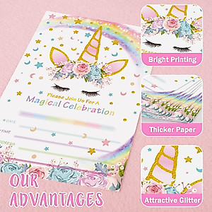 AMZTM Magical Unicorn Party Invitations with Envelopes for Kids Birthday Baby Shower Unicorn Party Supplies 20 Pieces of Fill-in Blank Invitation Card Kit