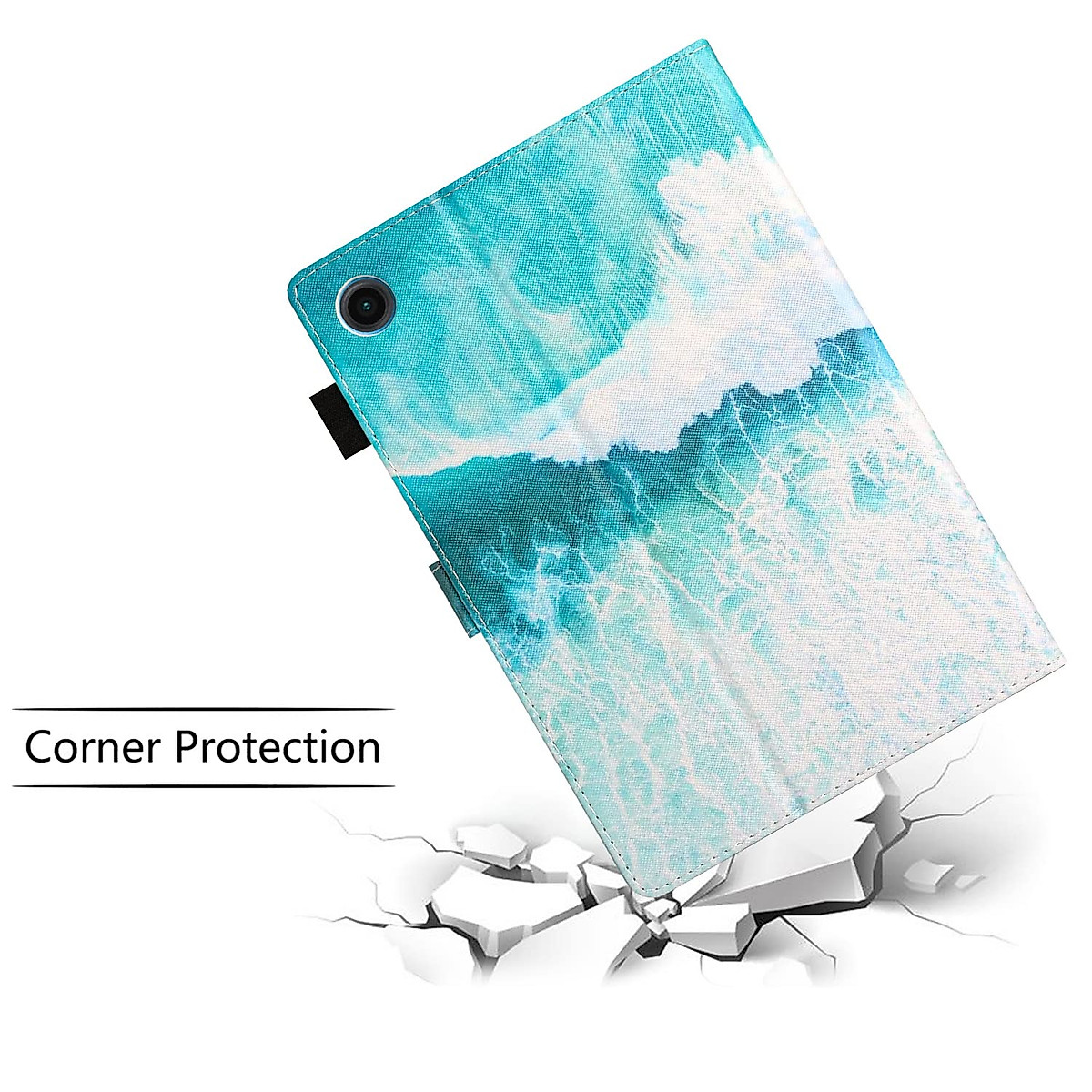 AKHIOK Case for Samsung Galaxy Tab A8 10.5 Inch 2022 Model (SM-X200/X205/X207), Premium PU Leather Stand Cover with Smart Auto Wake/Sleep, Beach