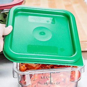 Lumintrail Cambro Polycarbonate Square 2 Quart and 4 Quart Clear Food Storage Containers, with 2 Kelly Green Lids, Bundle with a Measuring Spoon Set