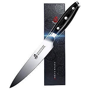 TUO Utility Knife - 5 inch Kitchen Chefs knife - Meat, Fruit, Vegetable Knife Paring Knife - German HC Steel - Full Tang Pakkawood Handle - BLACK HAWK SERIES with Gift Box