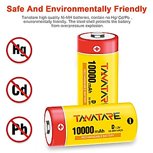 Tanatare 8 Count Rechargeable D Batteries 1.2V High Capacity 10000mAh NiMH D Size Rechargeable Batteries Low Self Discharge for Flashlights,Radios,Clocks,Toys