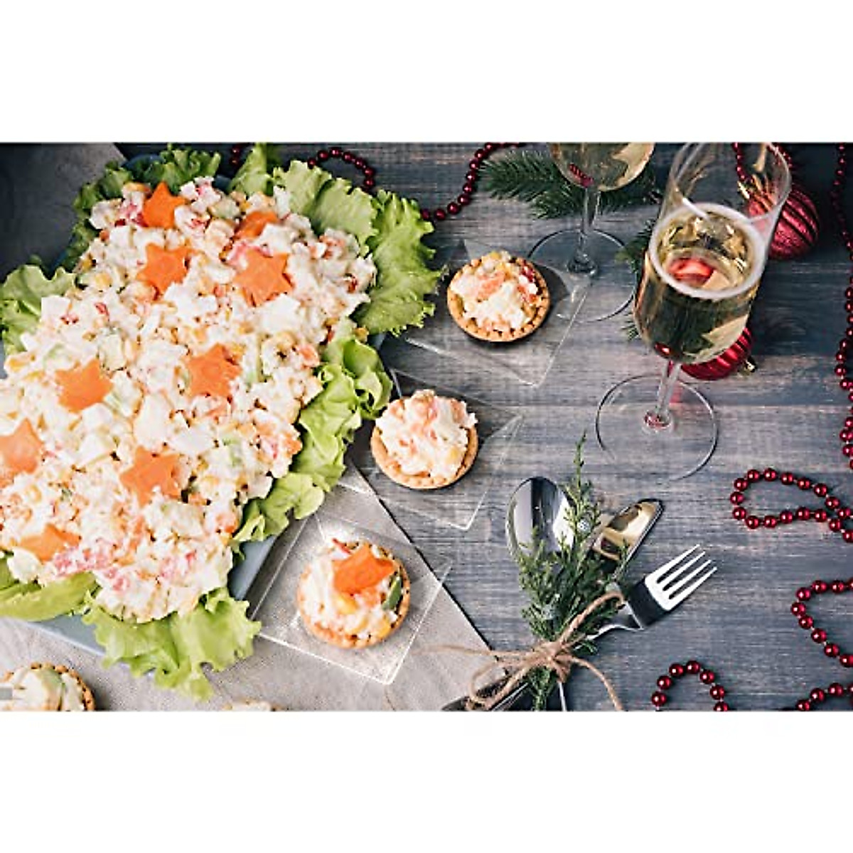 Mini Disposable Appetizer Plates - 100 Pack 2.95 In. x 2.95 in. Crystal Clear Plastic Dessert Plates - Elegant Design for Weddings, Birthdays, and Formal Parties - Stackable and Convenient - BPA Free