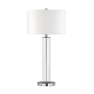Harlow 29" Tall Table Lamp with Fabric Shade in Clear Glass/Polished Nickel/White