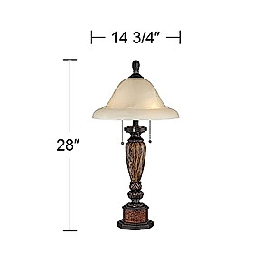 LAYSSA Traditional Table Lamp 28" Tall Warm Bronze Marble Alabaster Glass Shade for Bedroom Living Room Bedside Nightstand Office