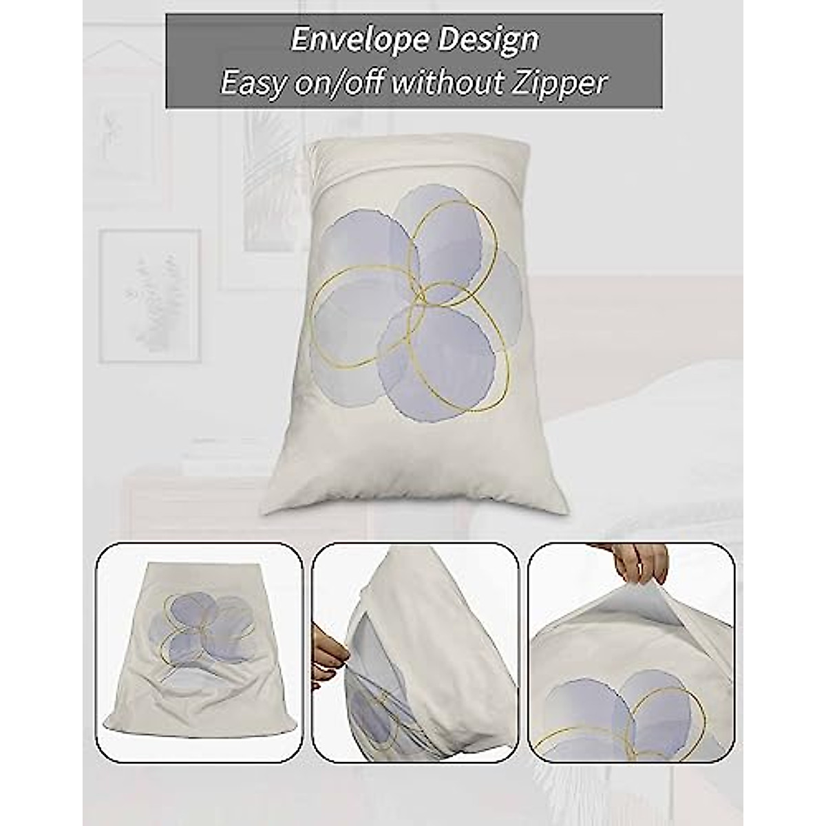 Edwiinsa Purple Flower Pillow Covers Standard Size Set of 2 20x26 Bed Pillow, Modern Abstract Art Yellow Lines Plush Soft Comfort for Hair/Skin Cooling Pillowcases with Envelop Closure