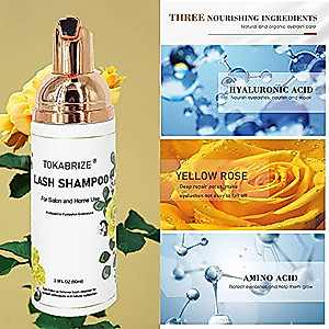 Eyelash Extension Shampoo 60ml + Brush/Eyelid Foaming Cleanser/Professional Salon and Home Care/Wash for Extensions and Natural Lashes/Non-Irritating & Paraben Safe Makeup & Mascara Remover (White)