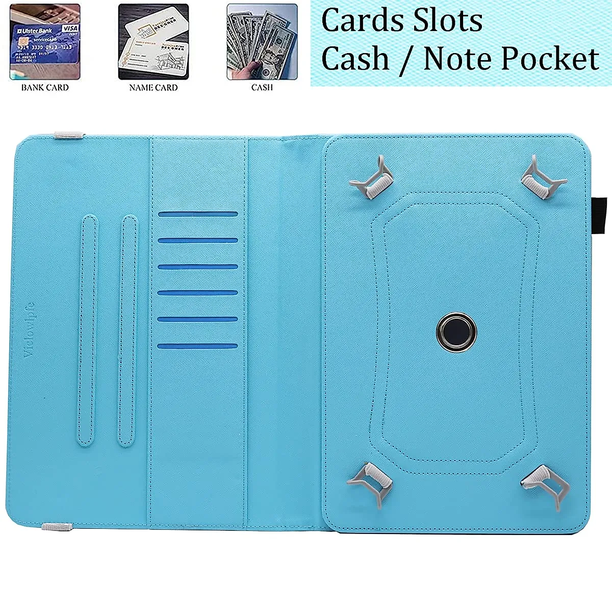 Universal 8 Inch Tablet Case, Universal 7 Inch Tablet Case, Viclowlpfe Multi-Angle Viewing Rotating Stand Wallet Case for 7.0-8.5 Inch Tablet, Blue Butterfly