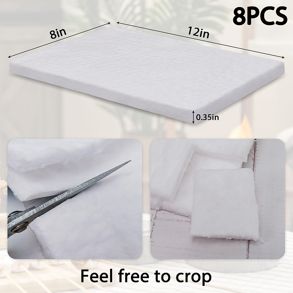 8-Pack Ceramic Wool Wick for Tabletop Fire Pit Extended Burn Time, Ceramic Wool Sponge Insulation Ethanol Fireplace Fuel Wick Sponge for Tabletop Alcohol Fireplaces