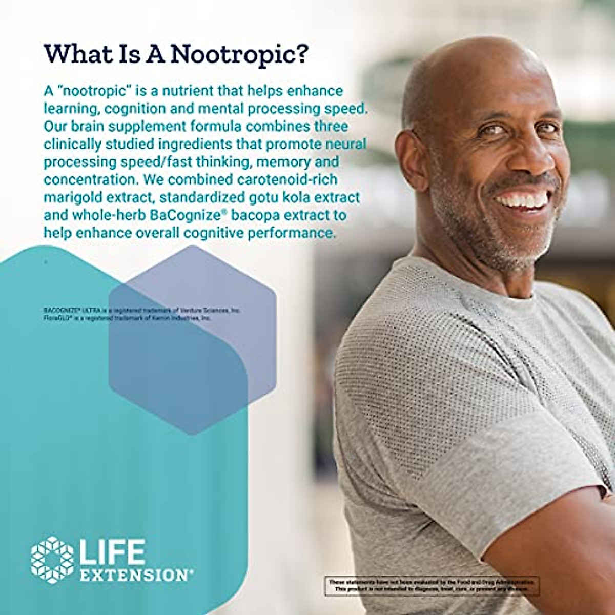 Life Extension Quick Brain Nootropic — Brain Supplement for Memory, Focus, Learning, Recall, Attention and Cognition – Gotu Kola, Bacopa, Once Daily, Gluten-Free, Non-GMO - 30 Vegetarian Capsules