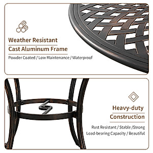 PATIO-IN 48" Patio Table Outdoor Dining Table Round Patio Bistro Table Cast Aluminum Bistro Table with Umbrella Hole,Patio Dining Table Outdoor Furniture Garden Table for 4-6 People,Bronze