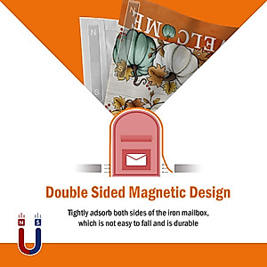 FBCOO Welcome Fall White Teal Pumpkin Mailbox Cover Magnetic Standard Size 20.5" x 18", Autumn Seasonal Decorative Post Letter Box Decor, Thanksgiving Farmhouse Rustic Garden Yard Outdoor Decoration