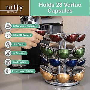 Nifty Vertuoline Coffee Pod Carousel – Nickel Chrome Finish, 28 Pod Capsule Holder, Spins 360-Degrees, Lazy Susan Platform, Home or Office Kitchen Counter Organizer
