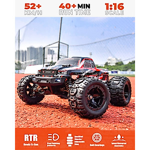 BEZGAR HM165 Brushless Hobby Grade 1:16 Scale Remote Control Truck - 2.4GHz High Speed 52kmh All Terrains Off Road RC Truck 4WD Car Crawler with 2 Rechargeable Batteries for Boys Kids and Adults