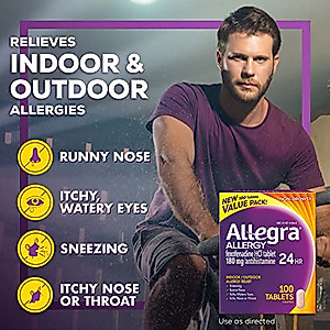 Allegra 24HR Adult Non-Drowsy Antihistamine Tablets, 100-Count, 24-Hour Allergy Relief, 180 mg