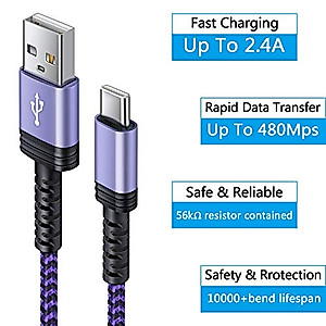 C Charger Cable Fast Charging Phone Android Power Cord 4Pack for Samsung Galaxy S22+ S22 Ultra S22 Plus Note 21/20 Ultra, S21+/S20 Plus/S21 S20 FE/S10 Plus/S9 A11/A21/A51/A71 Google Pixel 5 4A XL