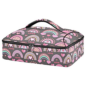 Kcldeci Insulated Thermal Food Carrier Insulated Casserole Carrier for Hot or Cold Food,Rainbows and Hearts Insulated Tote Bag for Potluck Cookouts Parties Picnic,Lasagna Lugger