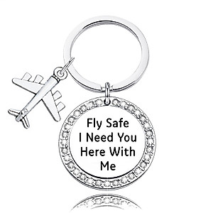 WFSJRED Fly Safe Keychain Pilot Gifts Long Distance Gift Fly Safe I Need You Here With Me Keychain Flight Staff Airline Worker Gift (Fly Safe KS)