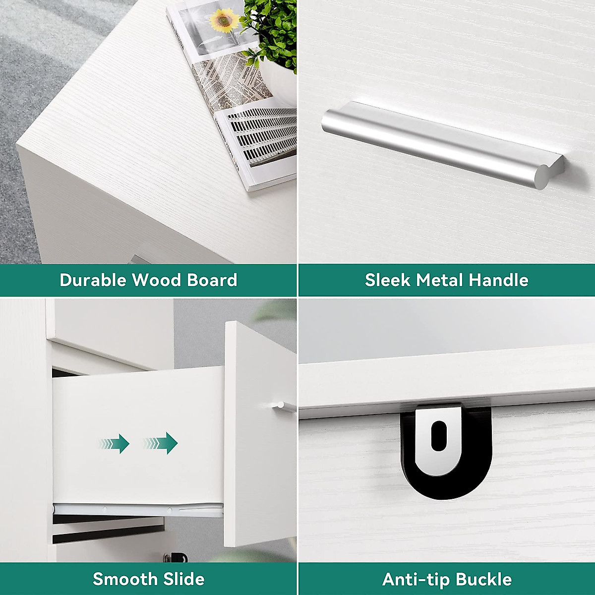 YITAHOME 4 Drawer Lateral Filing Cabinet, Chests of Drawers, Deep Vertical Storage Cabinet Fits Letter, A4, Legal Size for Home Office Organization, White