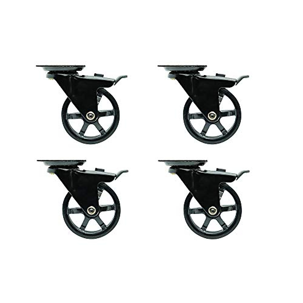 Headbourne 8276E 3 inch Polyurethane Mag, 4 Pack Designer Caster, 3-Inch, Gloss Black, 4 Count