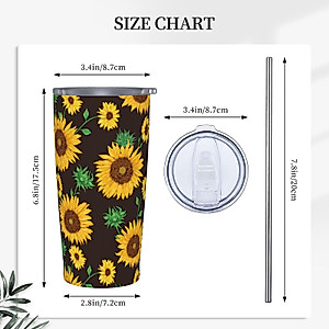 CHASOEA Sunflowers Tumbler 20oz Floral Stainless Steel Insulated Tumblers with Lid and Straw Flowers Travel Coffee Mug Tea Wine Cups Water Bottle Gifts for Women