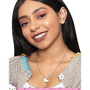 Hello Kitty Sanrio Girls Jewelry Set - Flash Plated 18+3 Necklace and Stud Earrings Officially Licensed