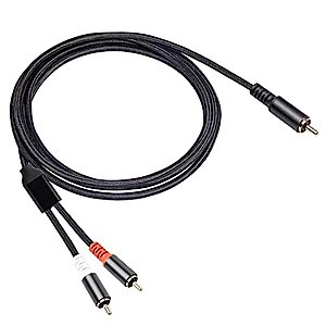 RCA Y Splitter 1 Male to 2 Male Audio Cable 6.6FT, Black Cotton Braided Jacket Gold-Plated Plug Premium Shielded Audio Cable
