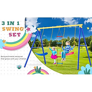 Kiriner Outdoor Toddler Swing Set for Backyard, Playground Swing Sets with Climbing Ladder, Swing and Climbing Playset for Kids Blue