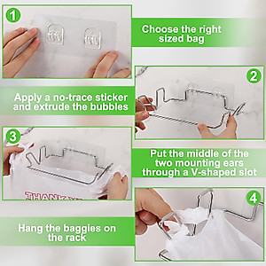 Tandefio 4 Pcs Trash Bag Holder for Kitchen Cabinet Door and Cupboards Stainless Steel Under Sink Bag Holder with Wall Sticker Base Portable Garbage Bag Holder for Plastic Bag Bathroom Camper Picnics