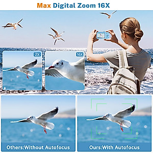 Digital Camera, Saneen FHD Kids Cameras for Photography, 4K 44MP Compact Point and Shoot Camera for Kids, Teens & Beginners with 32GB SD Card,16X Digital Zoom, 2 Rechargeable Batteries-Blue