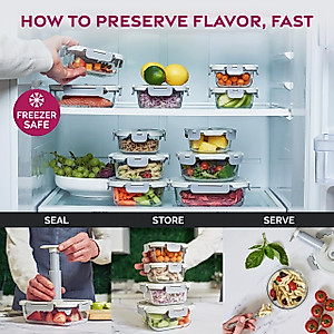 FineDine Vacuum Seal Glass Food Storage Containers With Hand Pump, 25 Piece Set, Airtight Pantry Kitchen Storage Containers w/Lids, Meal Prep Containers for Lunch, Leftovers