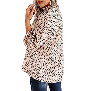 Avanova Women's Leopard Printed Ruffle Hem 3/4 Sleeve Mock Neck Elegant Work Blouses Top Beige Small