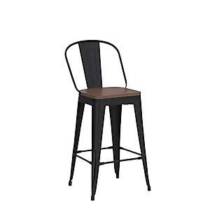Andeworld 26 Inch Swivel Bar Stools Industrial Metal Barstools High Back Dining Bar Chairs Counter Height Stools with Wooden Seat Set of 4(26inch, Black)