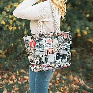 Sailman Canvas Tote Bag for Women, Shoulder Bag for Beach Travel Daily Bags (New York)