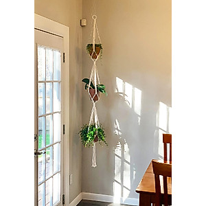 Mkono Macrame Plant Hanger 3 Tier Indoor Outdoor Hanging Planter Basket Cotton Rope with Beads 70 Inches