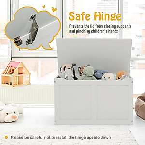 Costzon Kids Wooden Toy Box, Children Storage Chest & Bench with Flip Top Lid, Hinges, Wooden Toy Chest Storage Organizer Large Trunk for Kids Room Playroom Nursery (Grey)