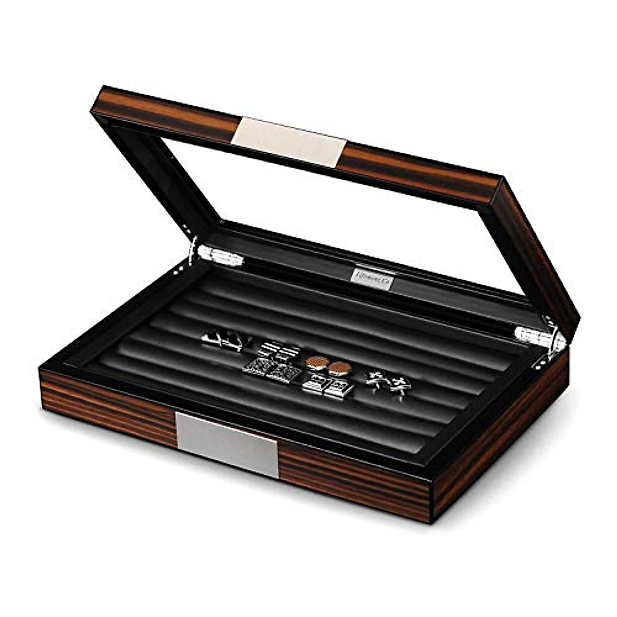 Lifomenz Co Wood Cufflink Box with Glass Window Cufflink Display Case Ring Organizer and Cufflink Box for men Hold 36-46 Pairs