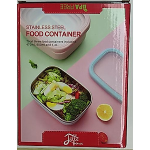 Lille Home Leak Proof Stainless Steel Lunch Snack Containers Set - Ideal for Educational Settings and Daycare - Nesting Trio with Silicone Lids - 47oz+30oz+16oz - Pink