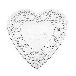 6 Inch Heart Shaped White Lace Paper Doilies 100 Count