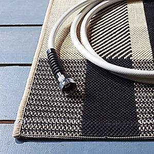 SAFAVIEH Courtyard Collection Accent Rug - 4' x 5'7", Black & Bone, Plaid Design, Non-Shedding & Easy Care, Indoor/Outdoor & Washable-Ideal for Patio, Backyard, Mudroom (CY6201-216)