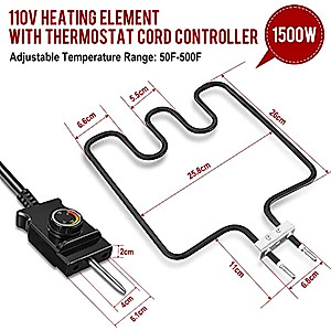 Electric Smoker Parts with Adjustable Thermostat Cord Controller,1500W Heating Element Replacement Part, For Masterbuilt-smoker-parts-heating-element, Fit for Masterbuilt Smokers & Turkey Fryers