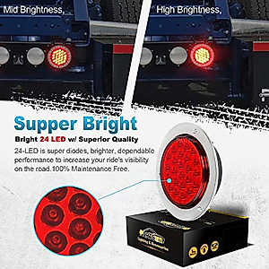 Partsam 10Pcs Red 4" Inch Round LED Trailer Tail Lights 12LED Flange Mount Stainless Steel Chrome Bezel Waterproof Stop Turn Tail Brake Lights Replacement for Trucks RV 12V