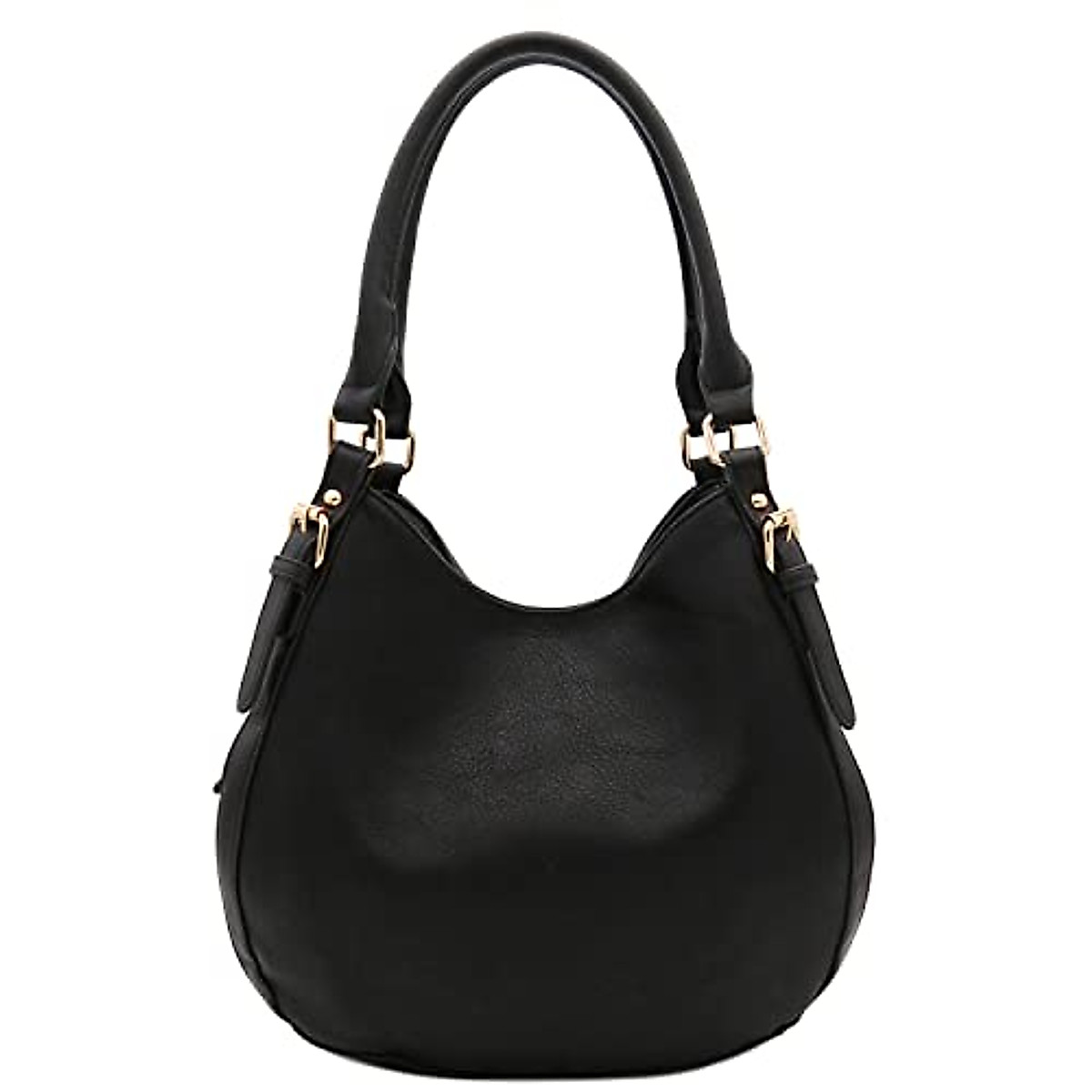 Light-weight 3 Compartment Faux Leather Medium Hobo Bag (Black)