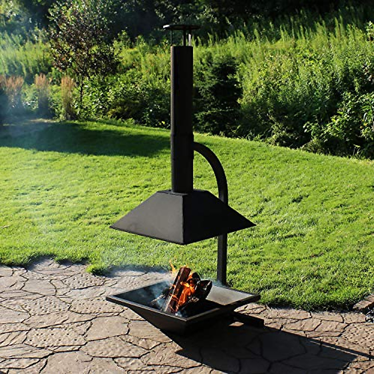 Sunnydaze 80-Inch Modern Black Steel Chiminea - High-Temperature Finish - 360-Degree Fire View