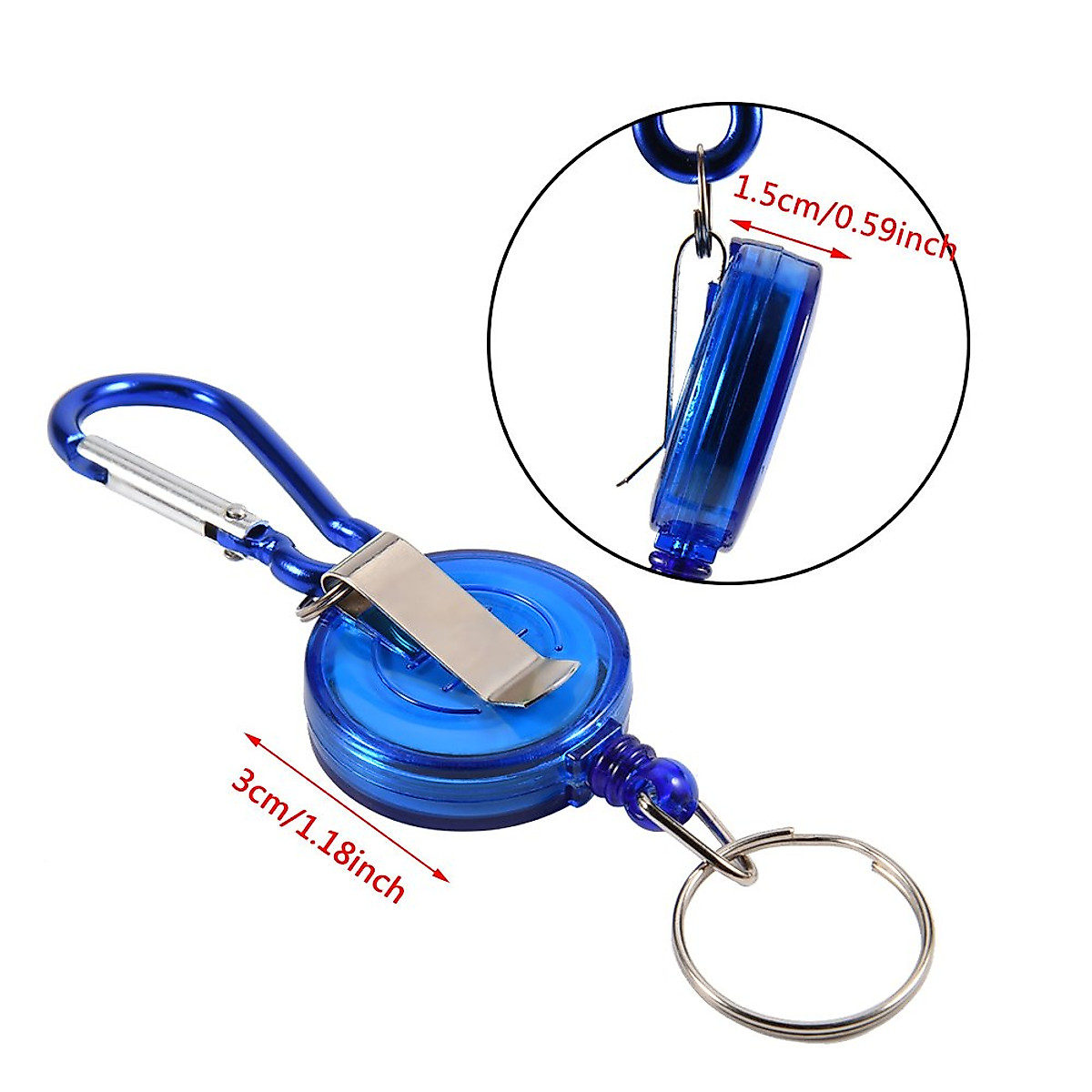 Alomejor Reel Key Chain 3Pcs Heavy Duty Retractable Key Chain Key Reel Key Badge Reel Cord Clip with Nylon Cord Rope Carabiner for Fly Fishing Tool(Blue)