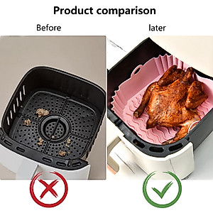 lamphle 8x8 Air-Fryer Silicone Liners Pot 2.3 Inches Deep Square Shape, Air-Fryer Basket Bowl with Handles &Mitts Reusable Food Grade Air-Fryer Oven Accessories Fits 4QT - 7QT Air-Fryer Pink