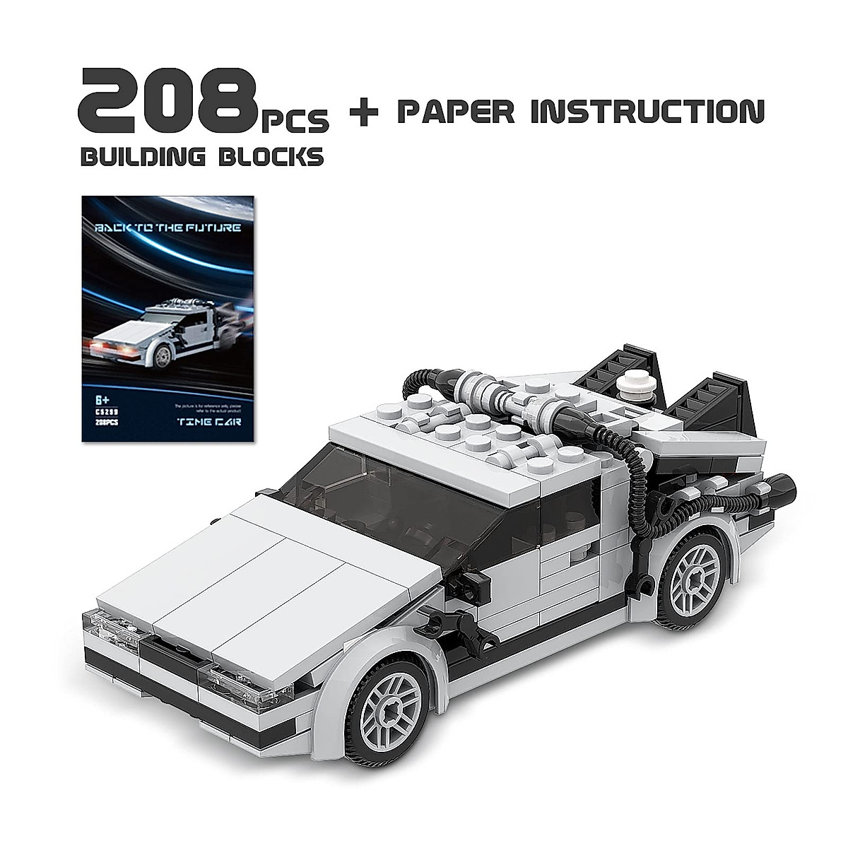 Tenhorses Delorean Time Machine Building Set, Back to Future Building Brick Toys, Classic Movie Model Car in Minifig Scale, Time-Traveling Building Model Toys Gift for Fans and Kids(208 Pieces)